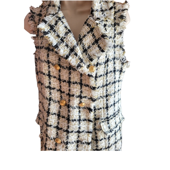 Unbranded | Jackets & Coats | Blackwhite Plaid Frayed Edge Tweed Double ...